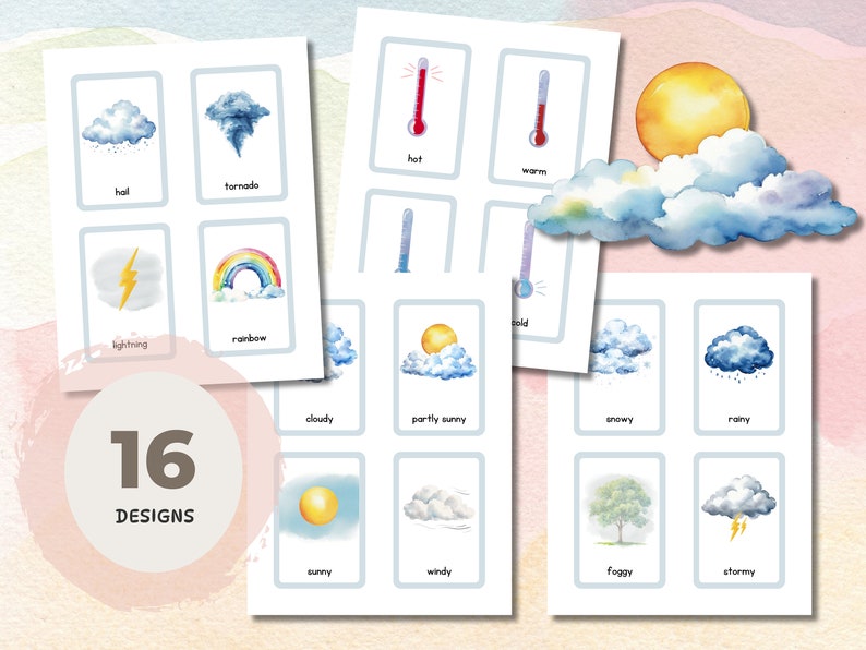 WEATHER 3-part Cards, Flash Cards, Calming Corner Activity, Montessori ...