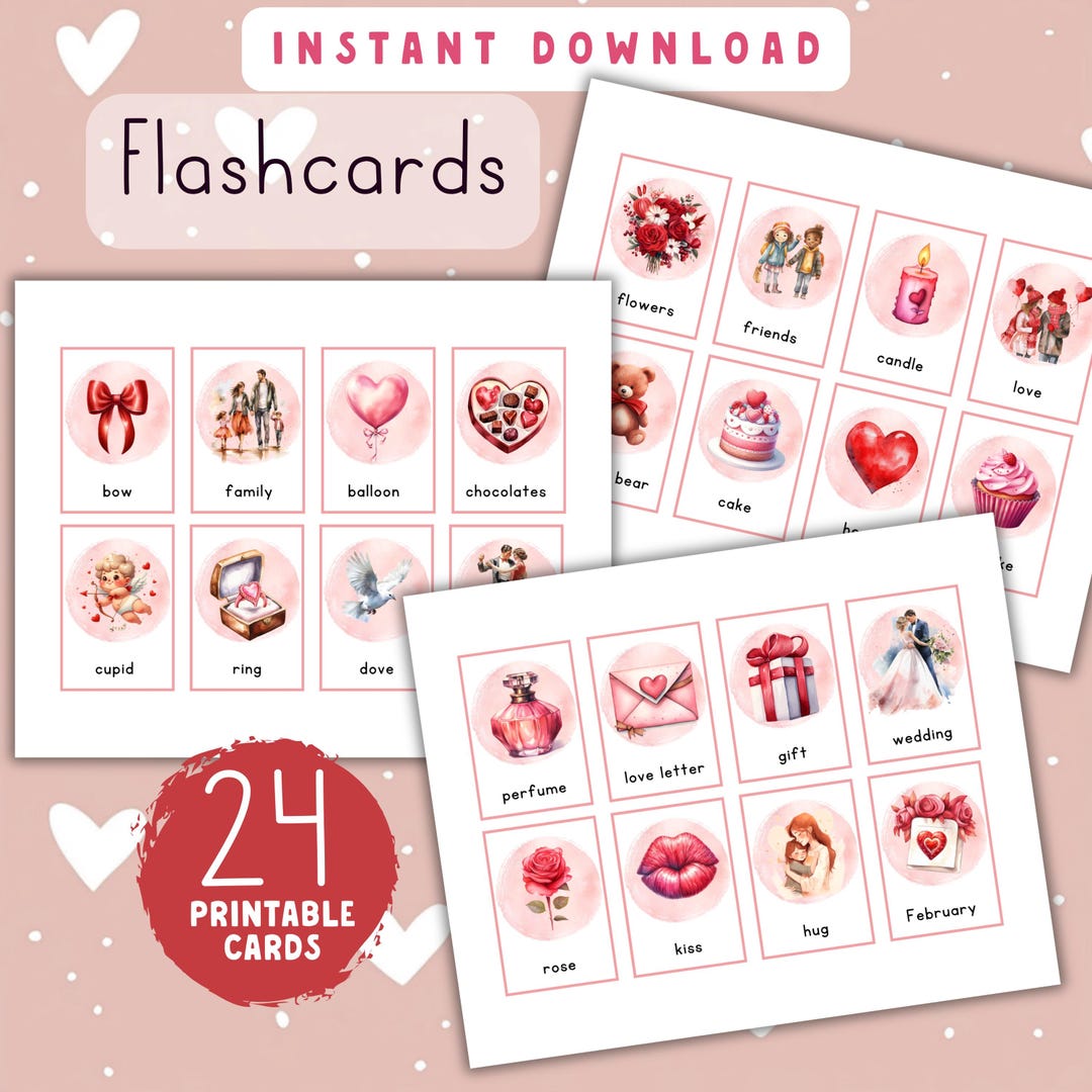 Valentine's Day Flashcards | 24 Printable Cards for Kids | Classroom ...
