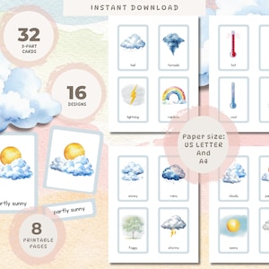 WEATHER 3-part Cards, Flash Cards, Calming Corner Activity, Montessori ...