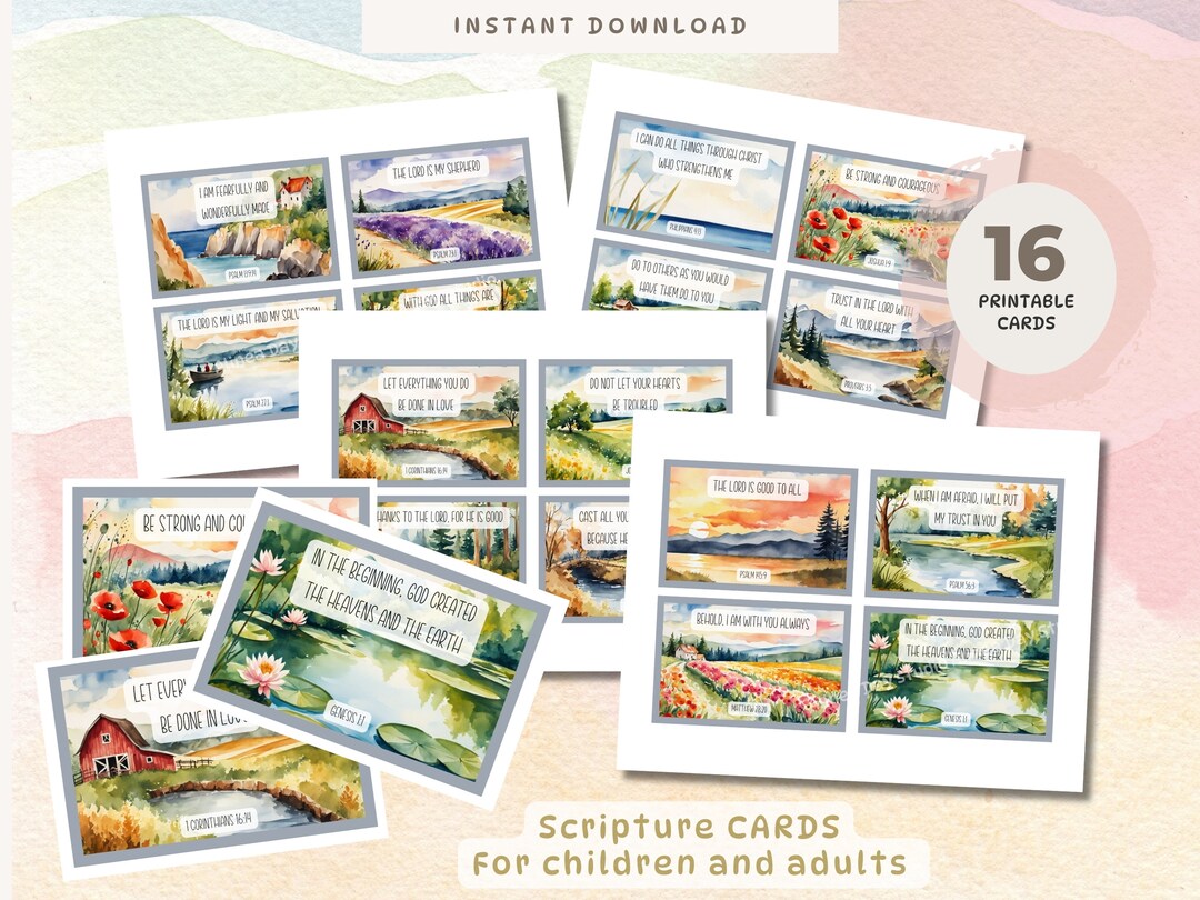Christian Scripture Cards, Adults and Kids Positivity Motivational Card ...