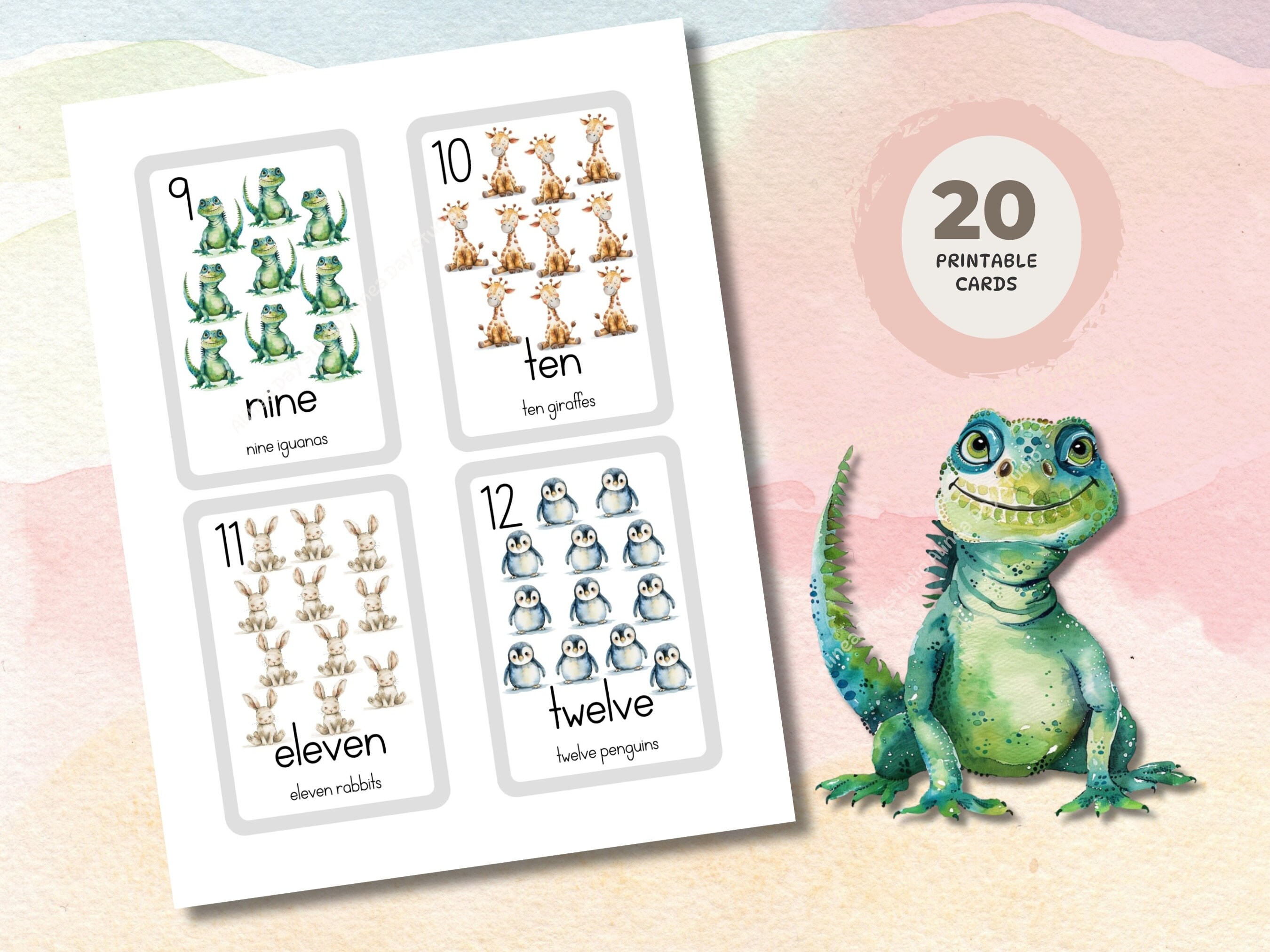 1-20 Animals Number Cards, Printable Activity Number Cards 1-20, Early ...