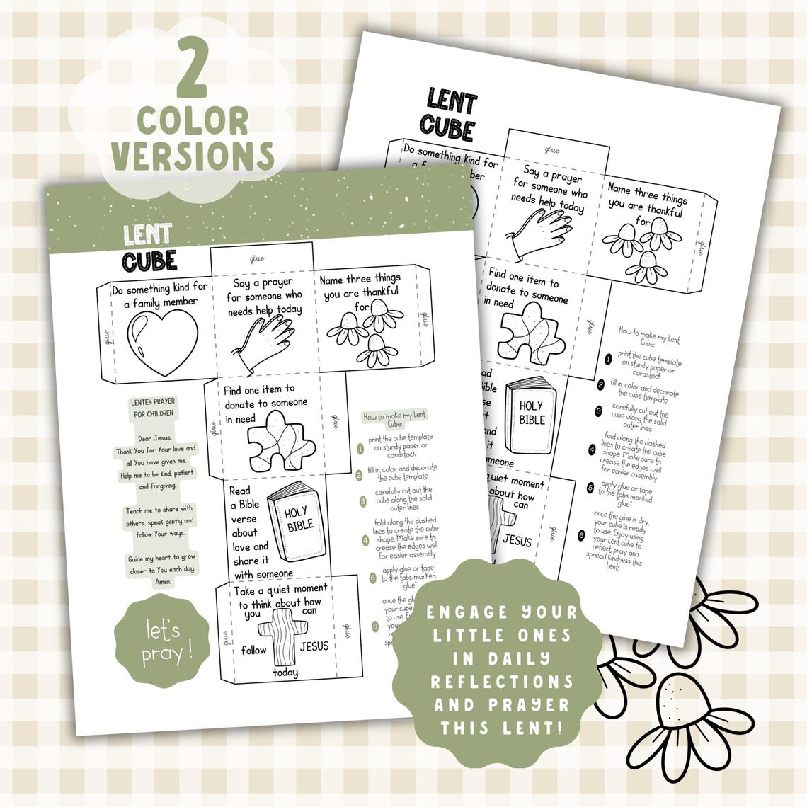 Lent Prayer Cube Coloring Page: Christian Sunday School Activity ...