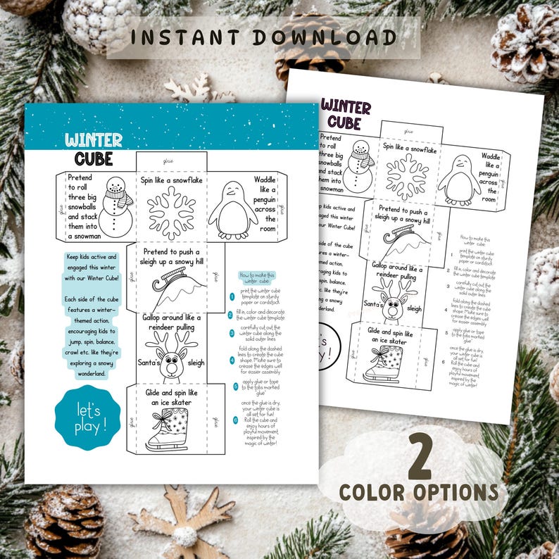 Winter Movement Cube | Coloring Sheet | Gross Motor Skills Activity ...