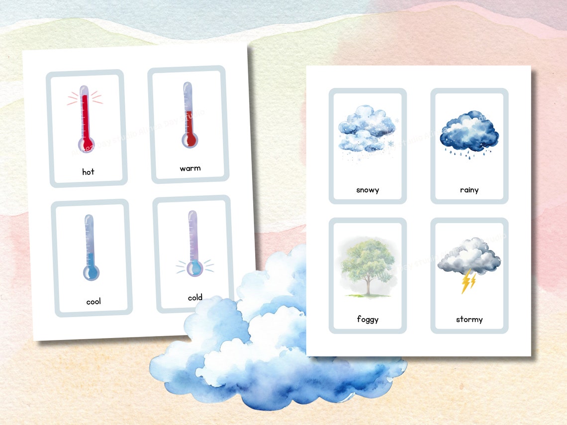 WEATHER 3-part Cards, Flash Cards, Calming Corner Activity, Montessori ...