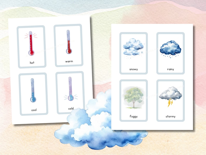 WEATHER 3-part Cards, Flash Cards, Calming Corner Activity, Montessori ...