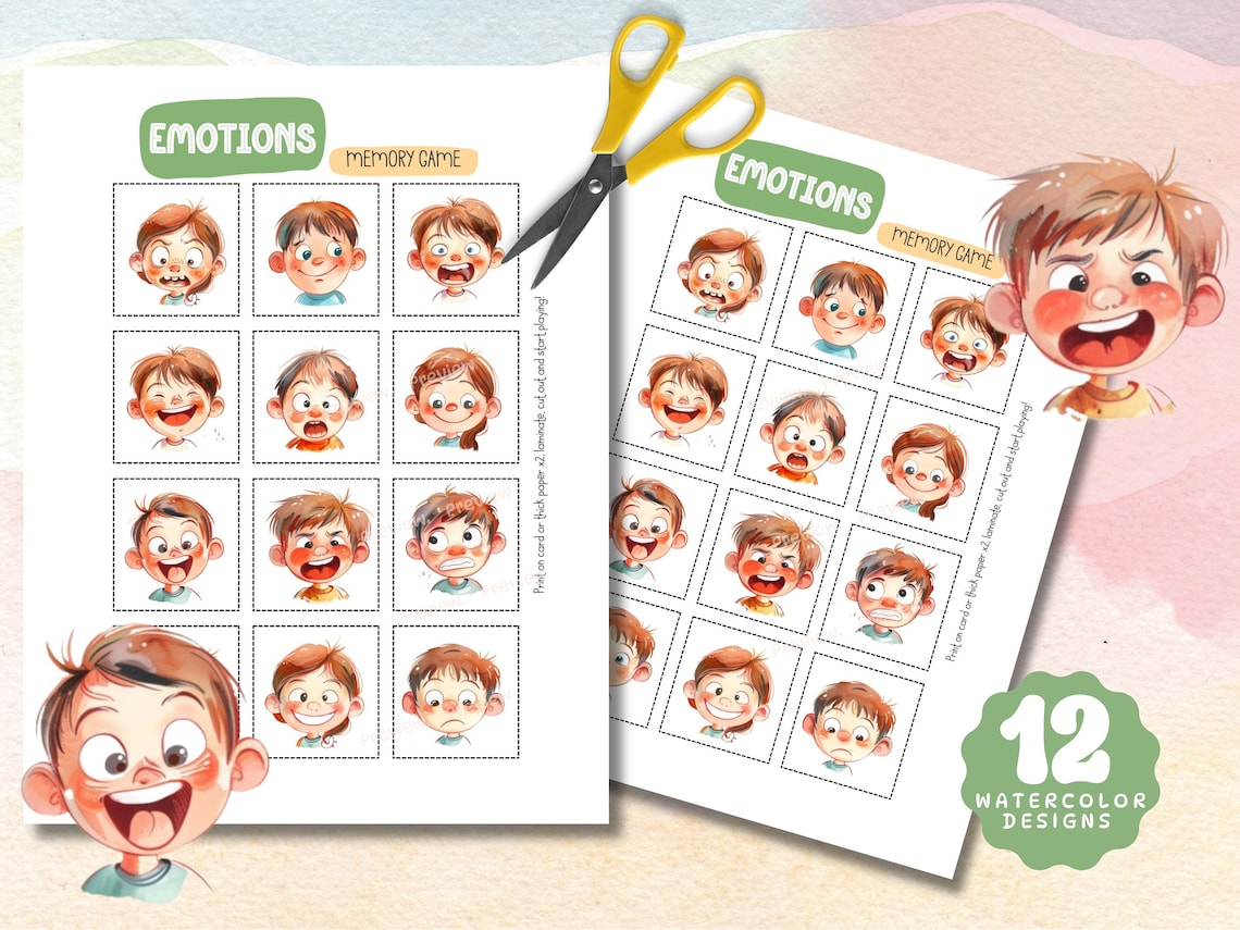 EMOTIONS Memory Game Printable, Social Emotional Learning, Play Therapy ...