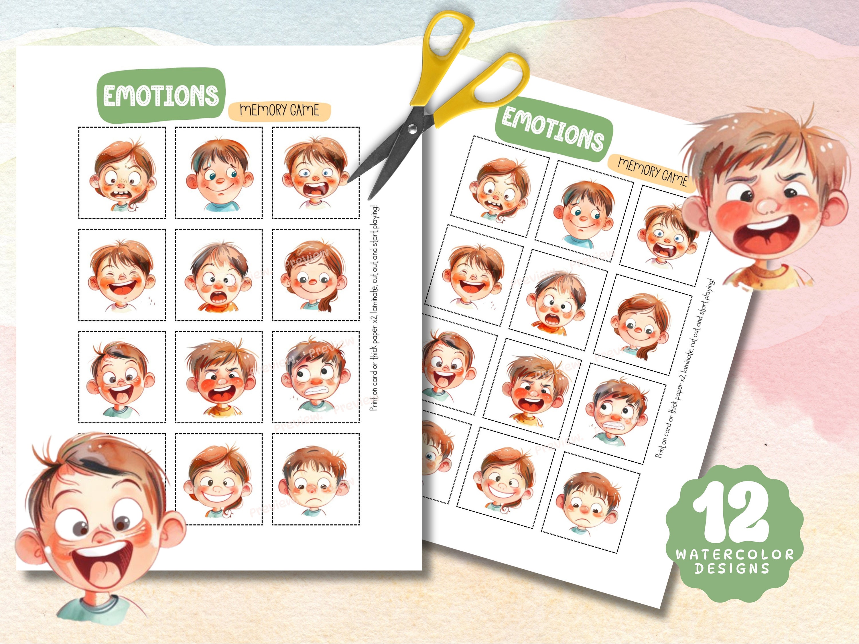 EMOTIONS Memory Game Printable, Social Emotional Learning, Play Therapy ...