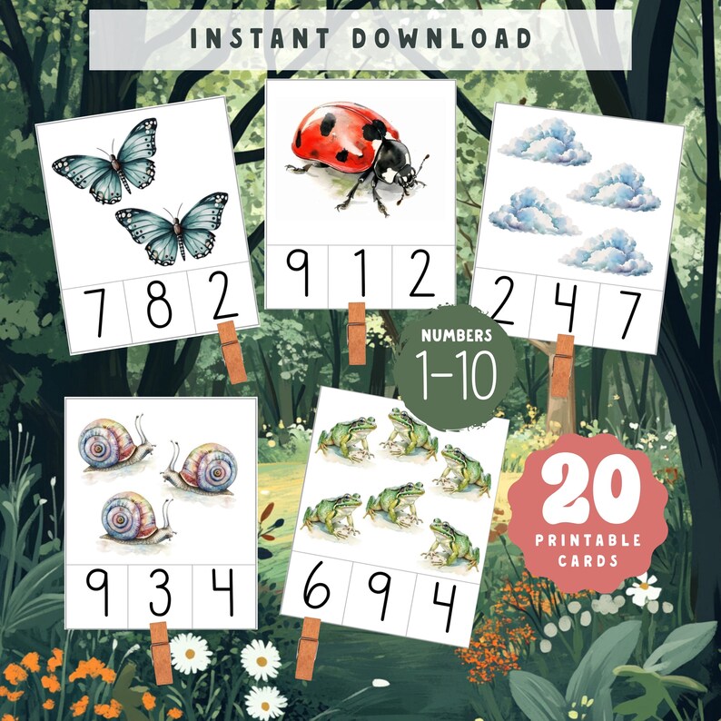 Spring Nature Walk Count & Clip Cards 1-10 Montessori Printable Numbers ...