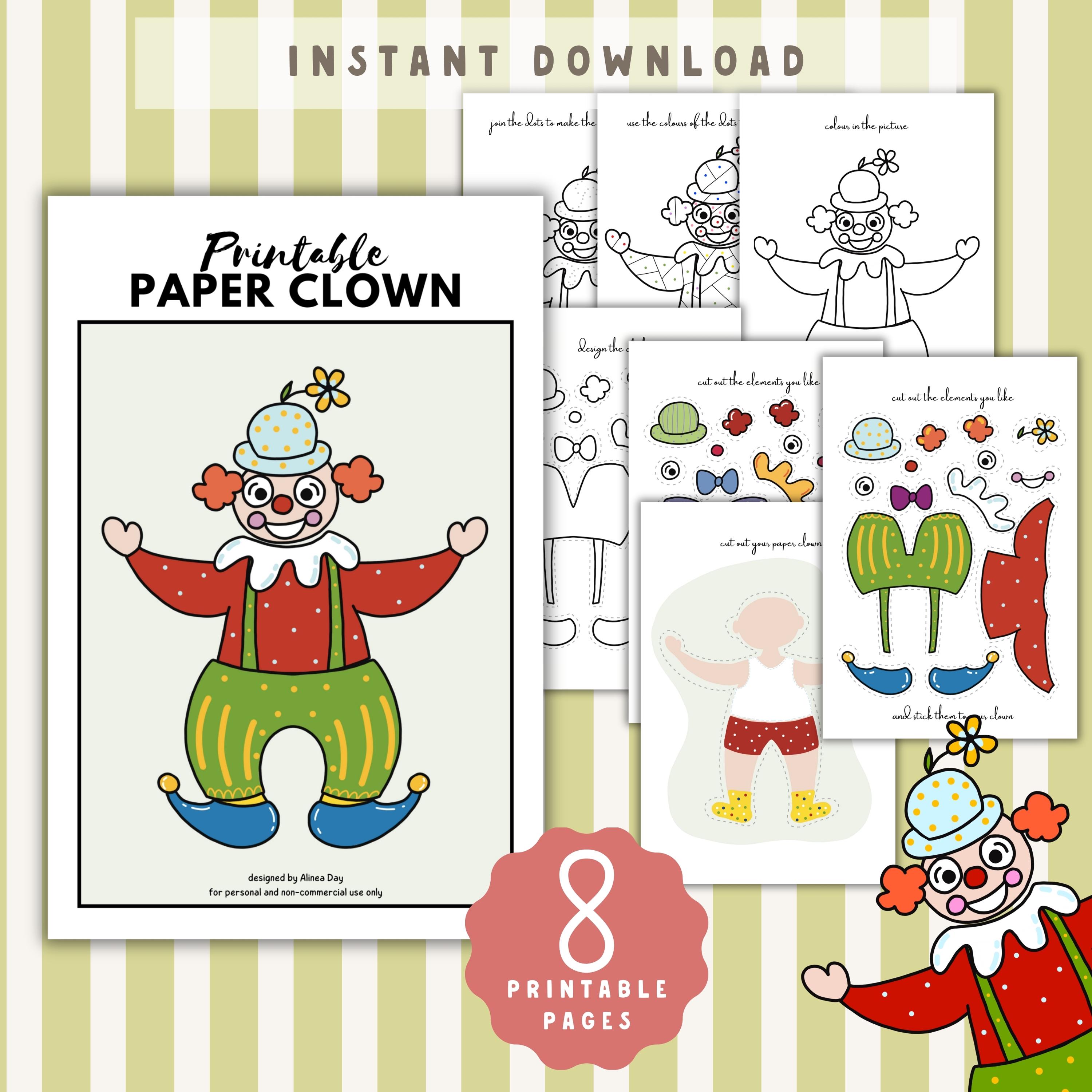 Clown Paper Doll Printable Craft: Dress-up Activity (PDF) - Etsy