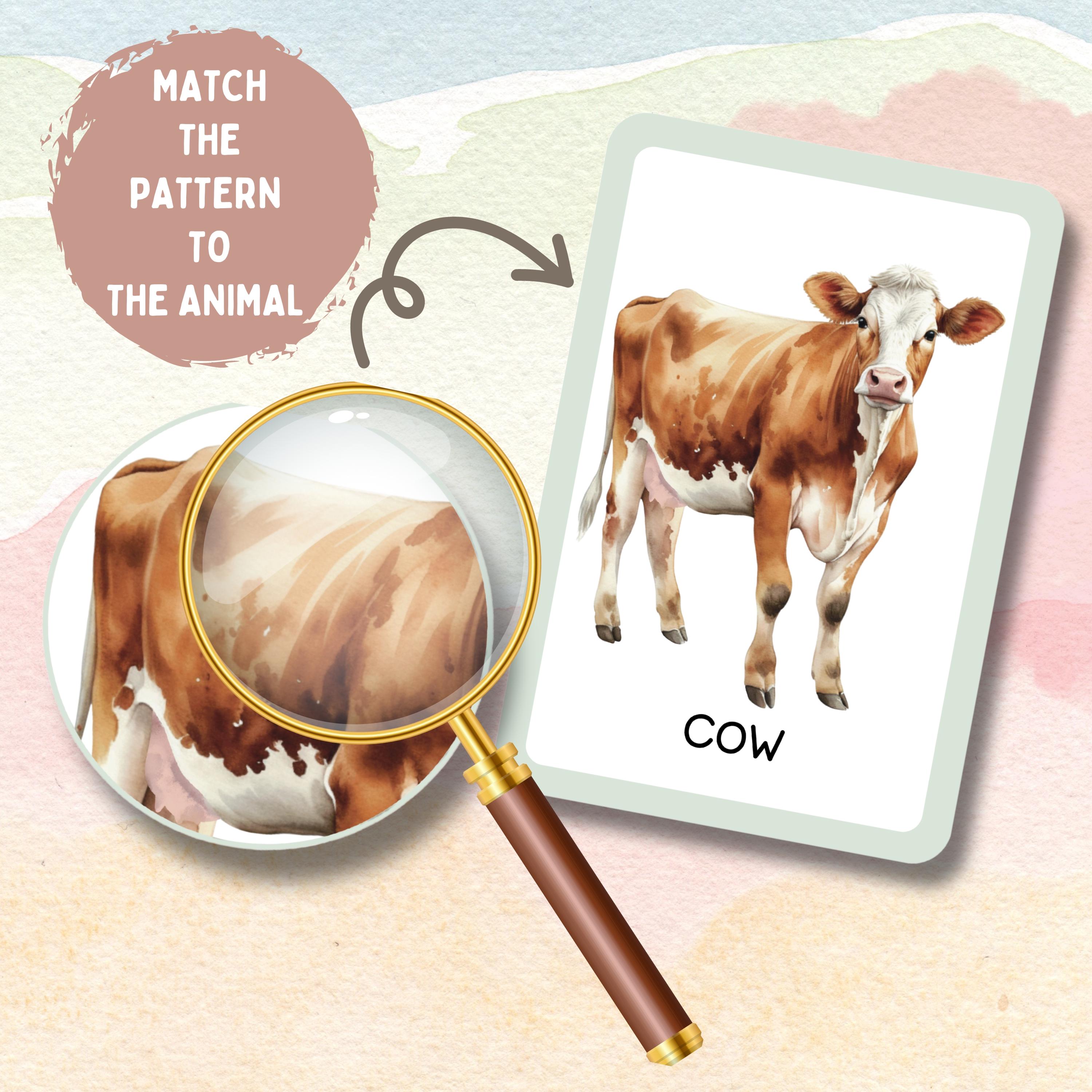 Farm Animals Pattern Matching Cards Montessori Animal Game for Nature ...