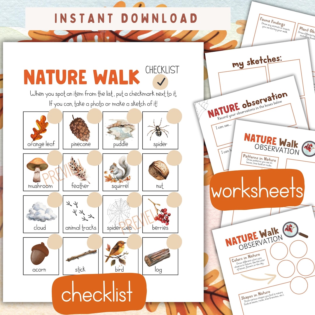 FALL Nature Walk Checklist | Autumn Scavenger Hunt for Kids | Forest ...