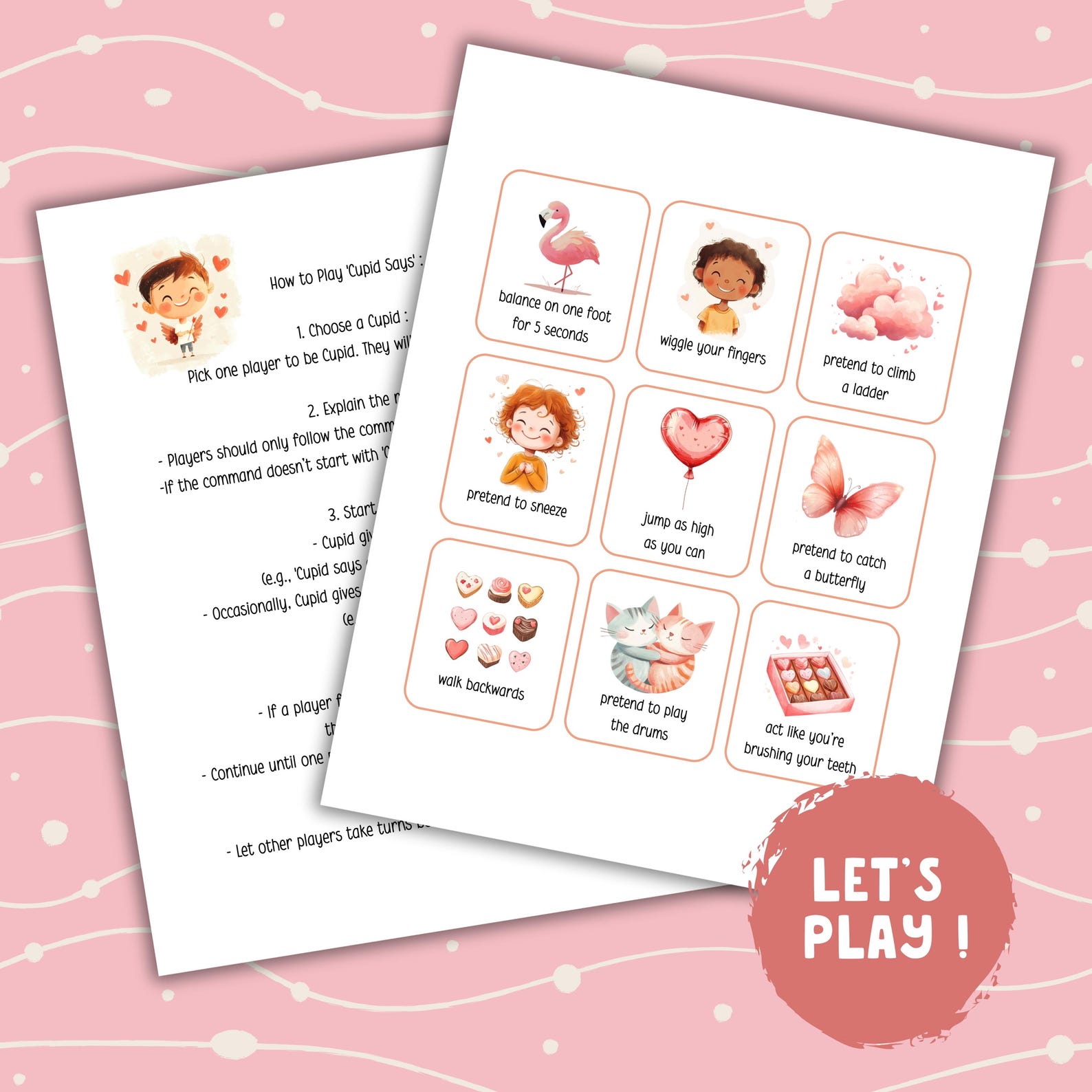 Cupid Says Valentine's Day Game | Printable Simon Says Cards | Fun ...