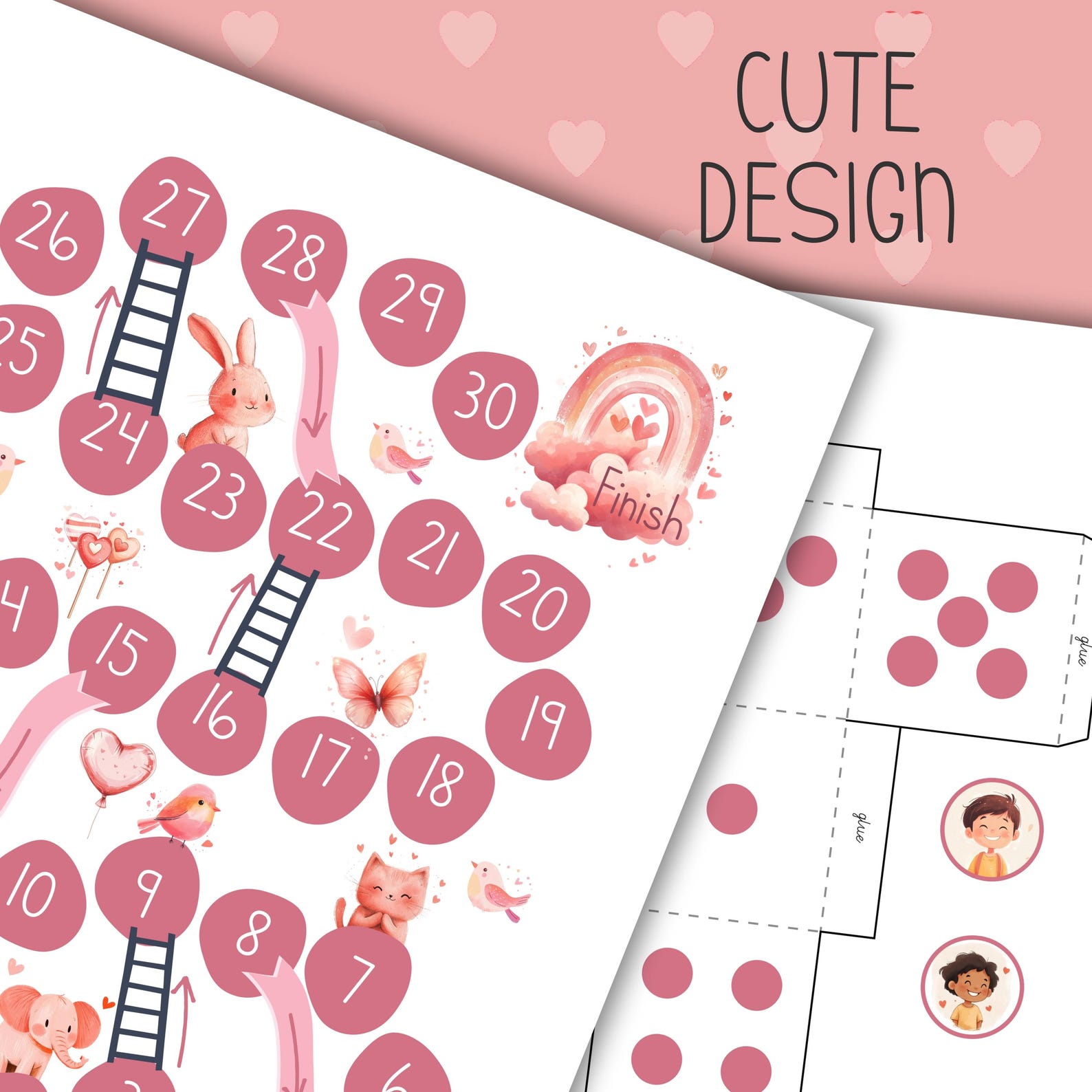 Valentine's Day Ribbons and Ladders Game: Printable Family Activity ...