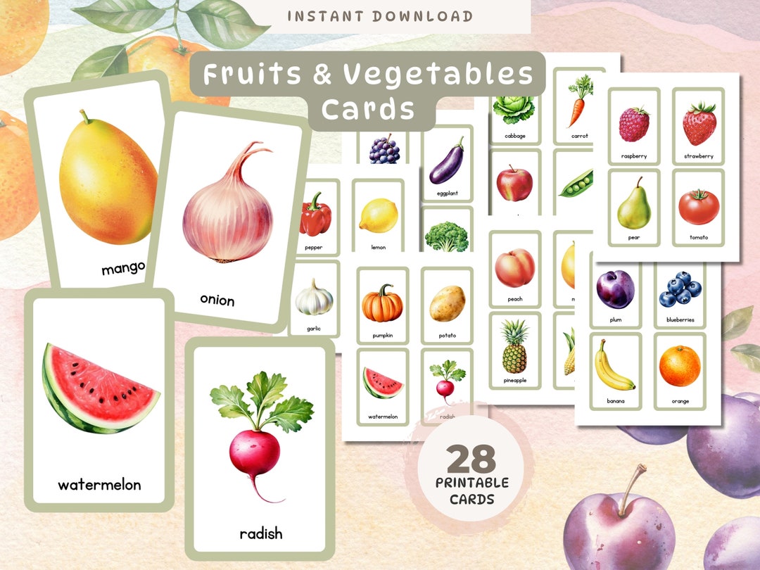 Fruits and Vegetables Cards Montessori Flashcards, Educational ...