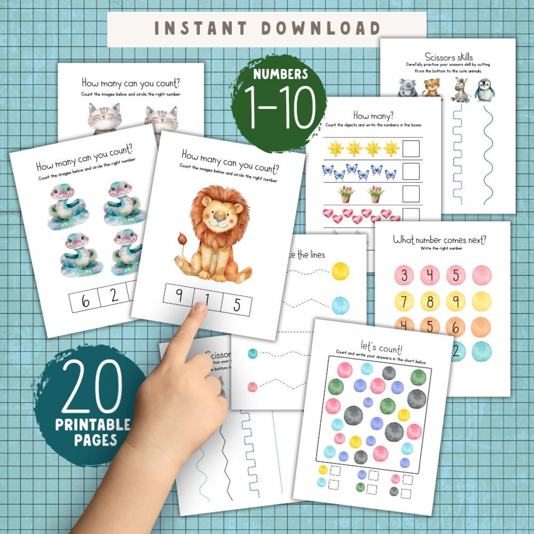 1-10 Maths Worksheets, Early Counting Preschool Count to 10, Printables ...