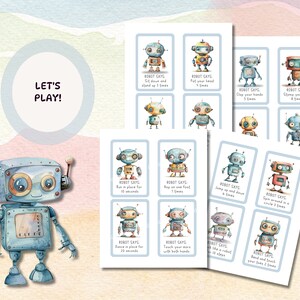 ROBOT SAYS Movement Cards, Simon Says Kids Exercises Flash Cards for ...