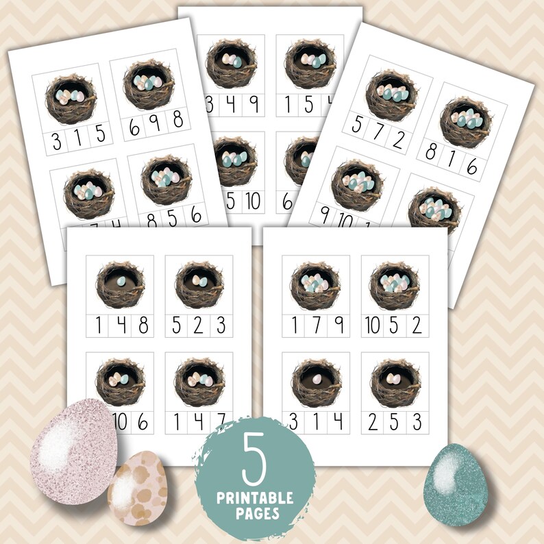 Tarjetas para contar y recortar nidos y huevos / Actividad imprimible ...