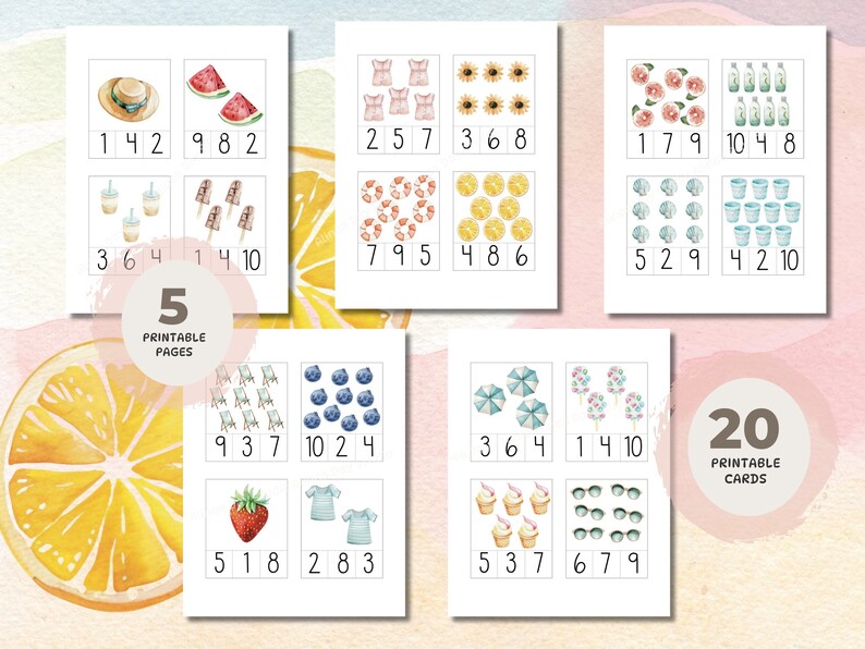 SUMMER Count and Clip Cards Number 1-10, Printable Activity Number ...