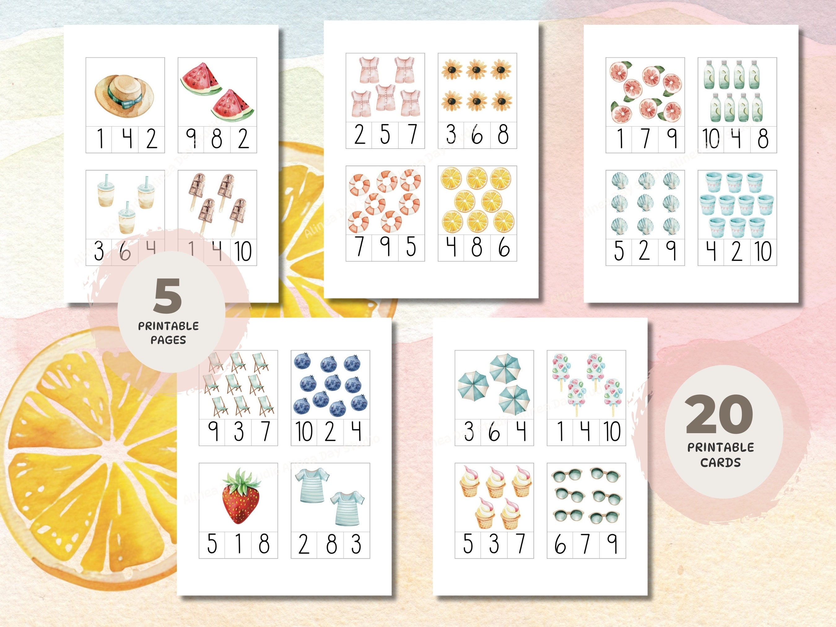 SUMMER Count and Clip Cards Number 1-10, Printable Activity Number ...