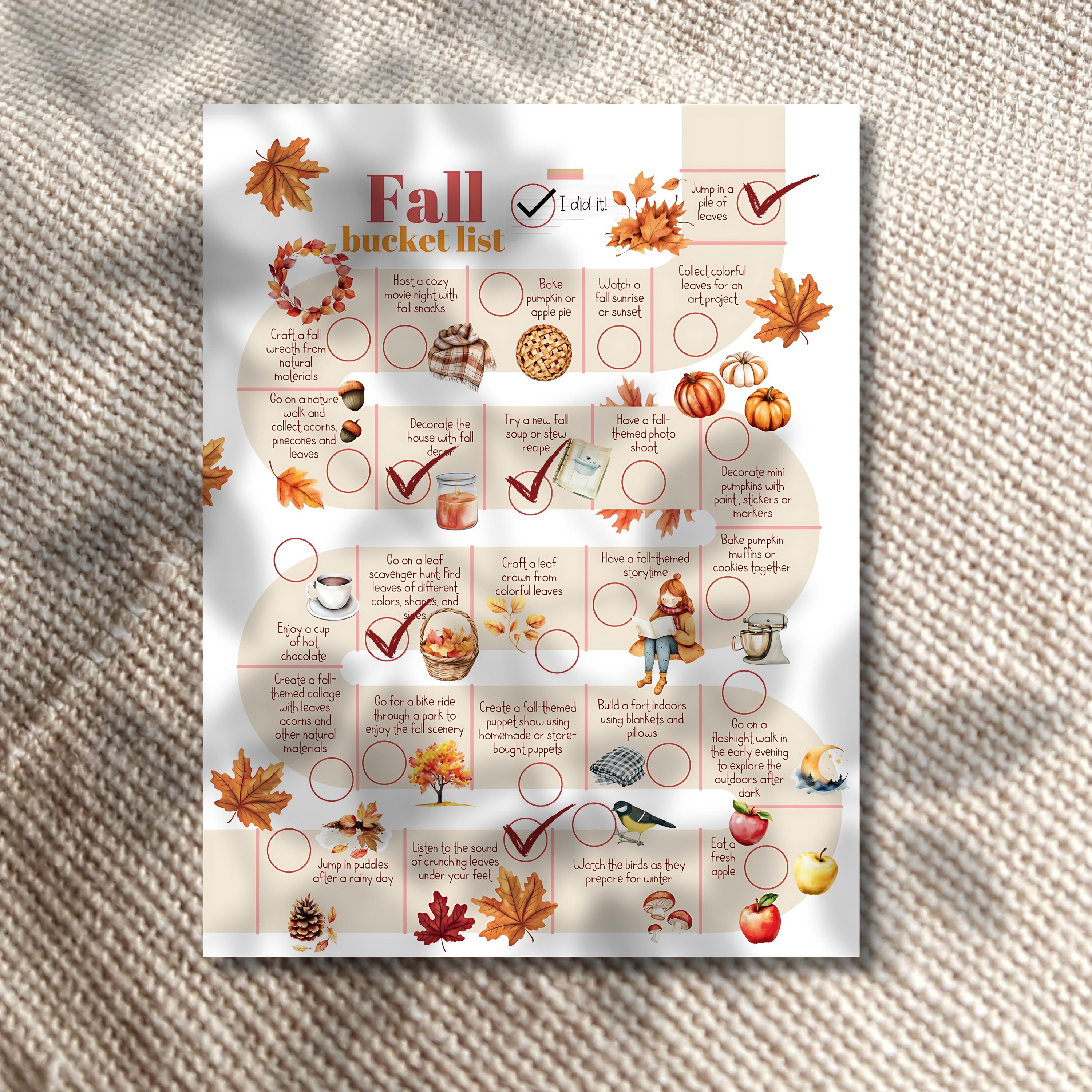 Fall Bucket List for Kids: Autumn Activity Checklist (PDF) - Etsy