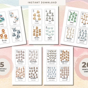 1-20 Animals Number Cards, Printable Activity Number Cards 1-20, Early ...