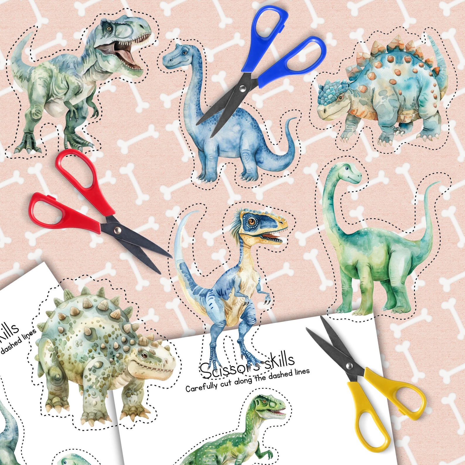 Dinosaur Scissor Skills: Toddler Cutting Practice (PDF) - Etsy