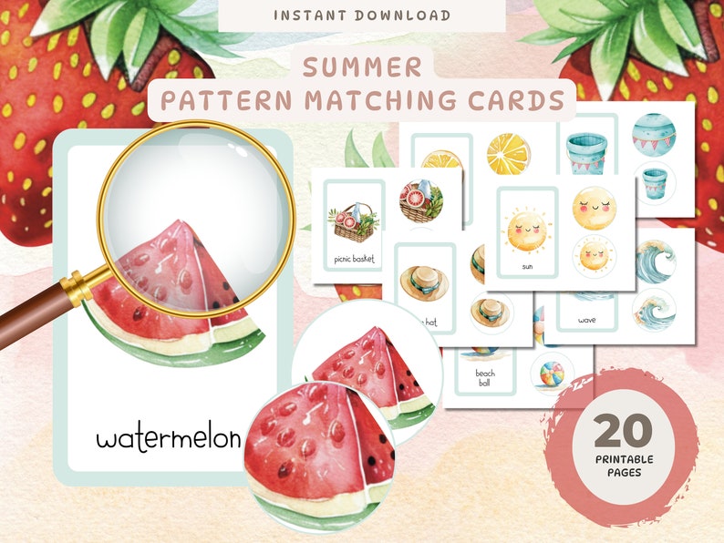 Summer Pattern Matching Game, Puzzle Game, Matching Activity Summer ...