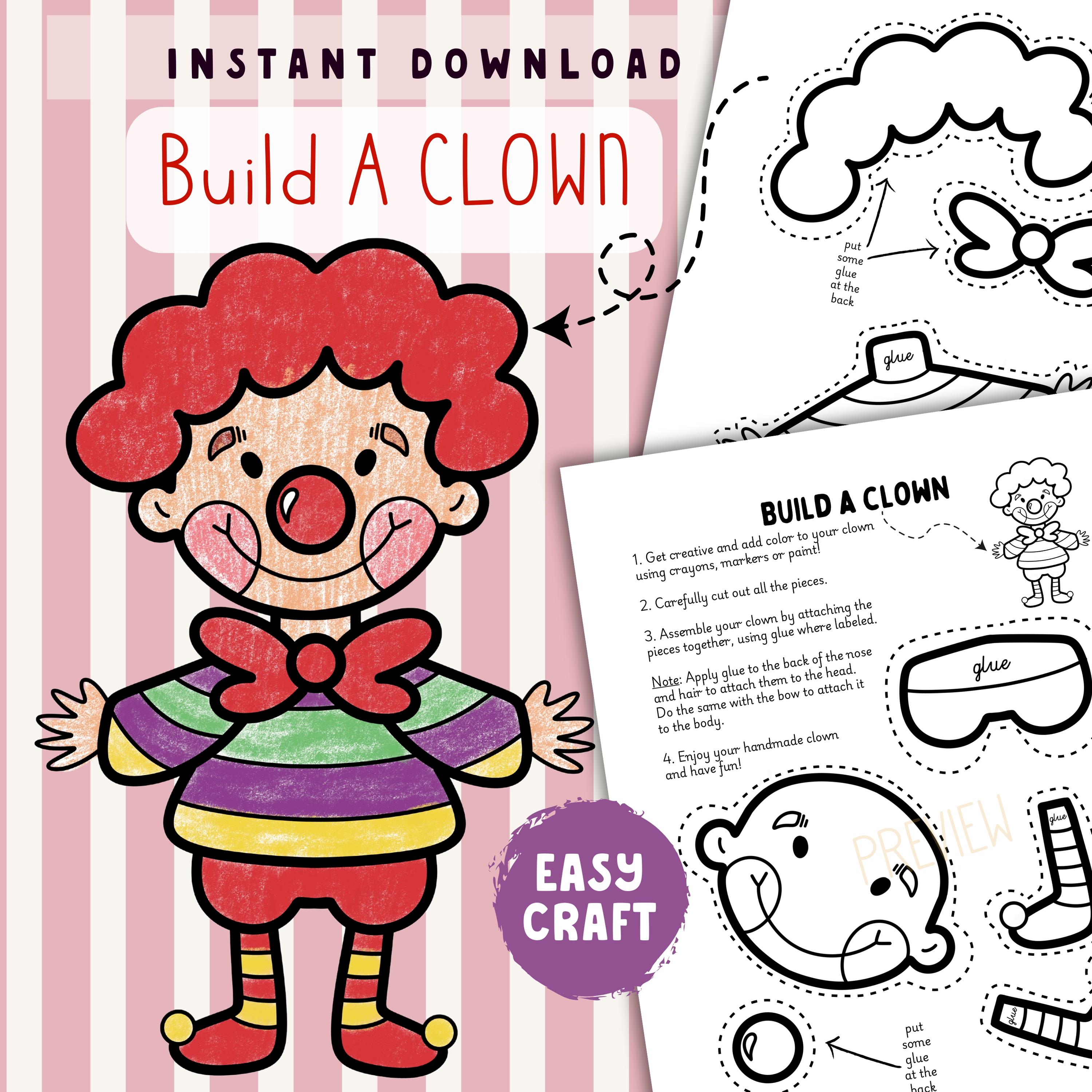Build a Clown Craft Printable Cut and Paste Activity Fine Motor Skills ...