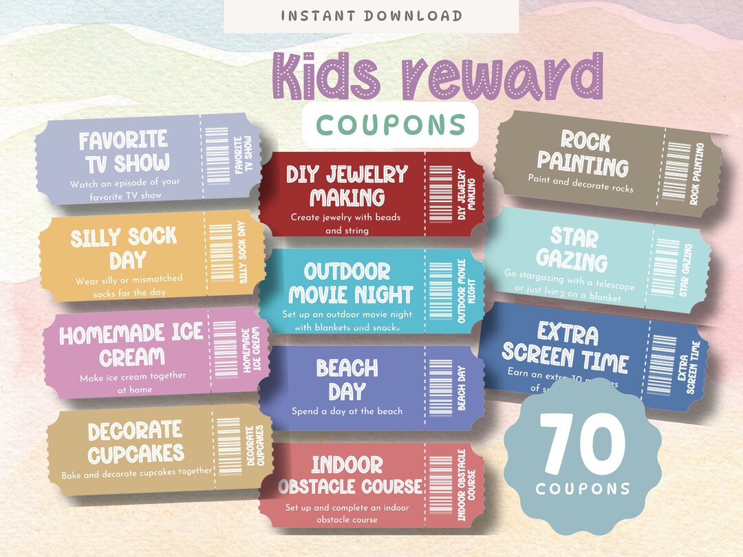 Kids Reward Coupons Printable Screen Time Tickets Positive Behavior ...