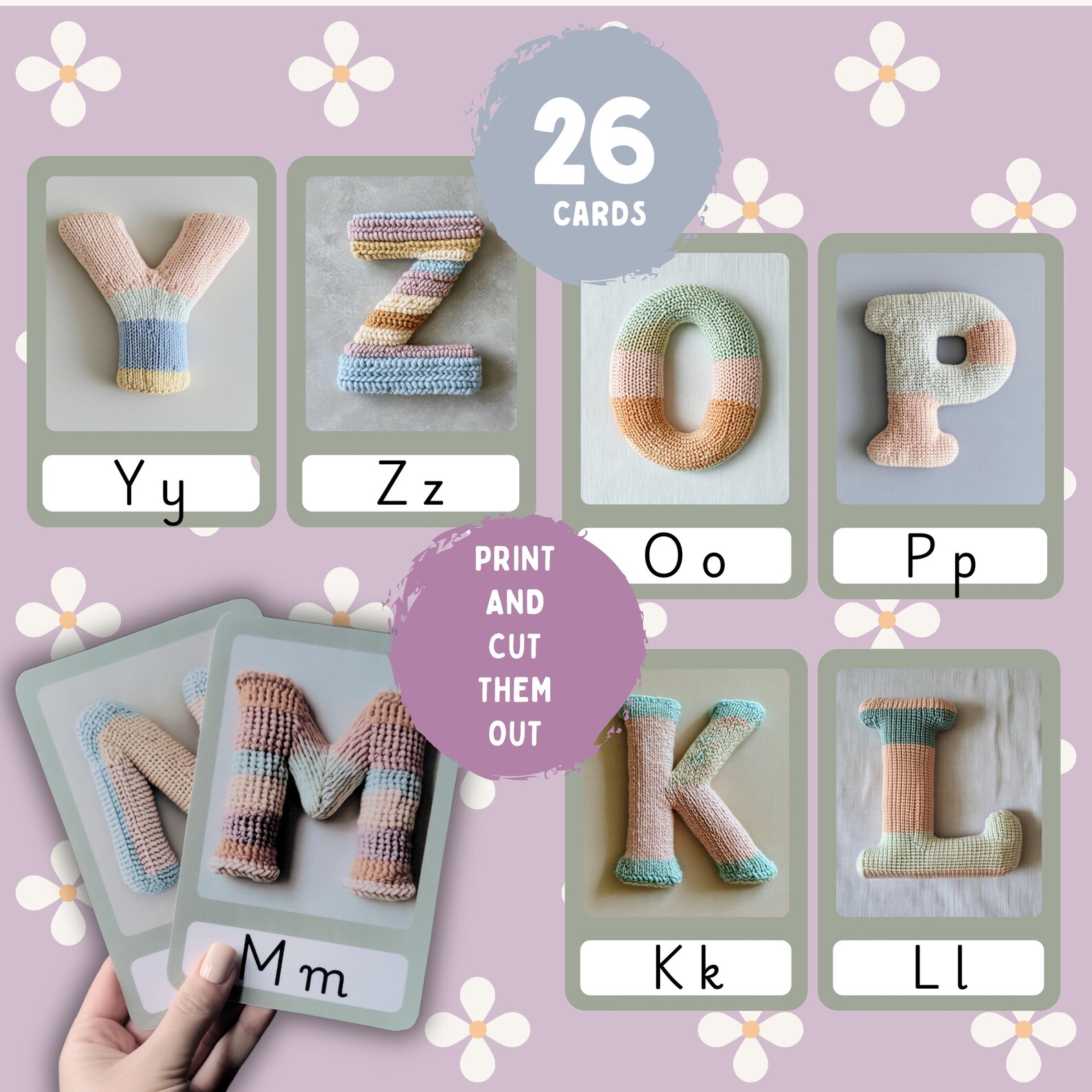 Knitted Alphabet Flashcards: Montessori ABC Cards (printable PDF) - Etsy