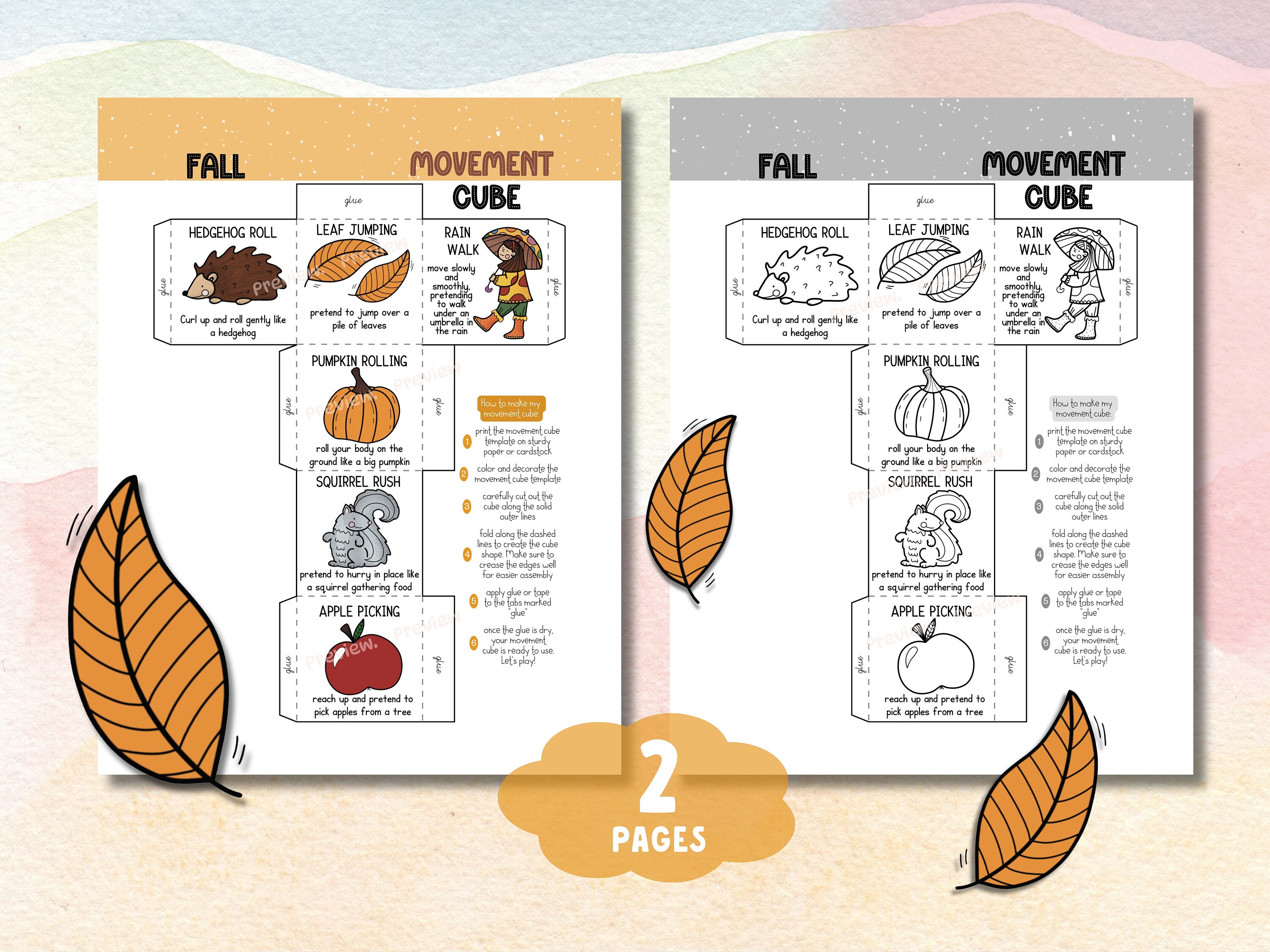 FALL Movement Cube, Printable Autumn Movement Activity, Excercise ...