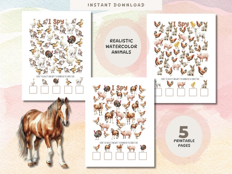 I Spy Farm Animal Look and Find Counting Game, Numbers 1-20, Printable ...