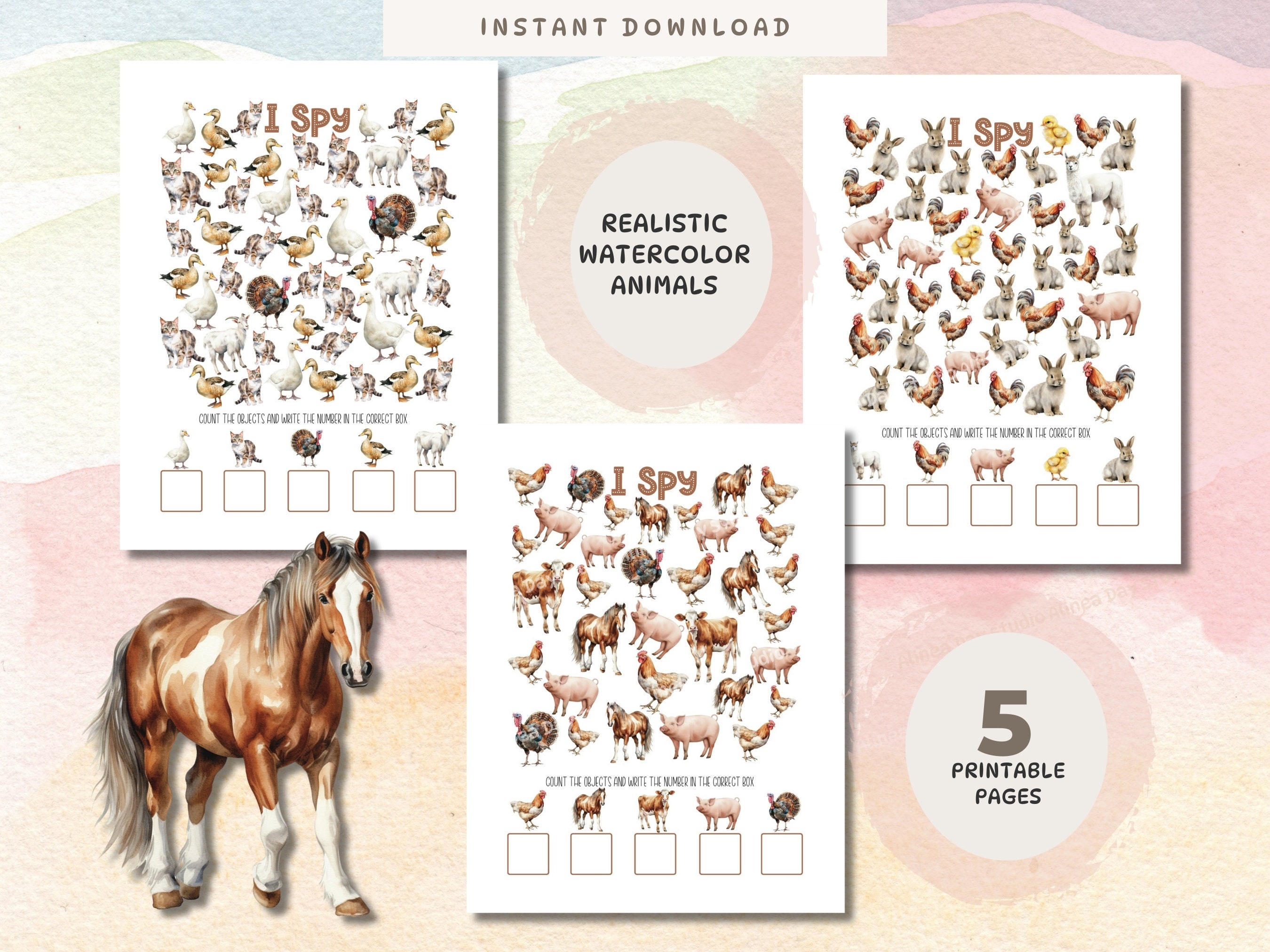 I Spy Farm Animal Look and Find Counting Game, Numbers 1-20, Printable ...