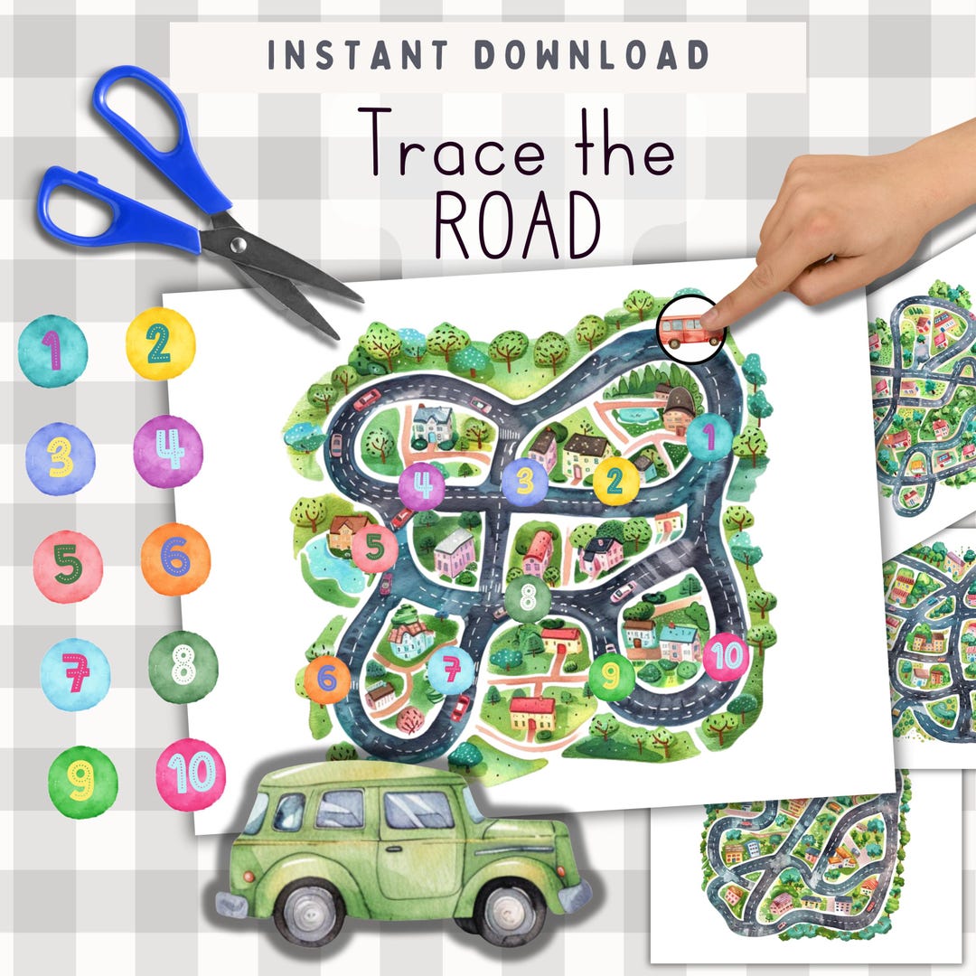Trace the Road Preschool Worksheets | Car Tracing Printables | Pre ...