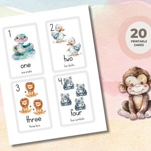 1-20 Animals Number Cards, Printable Activity Number Cards 1-20, Early ...