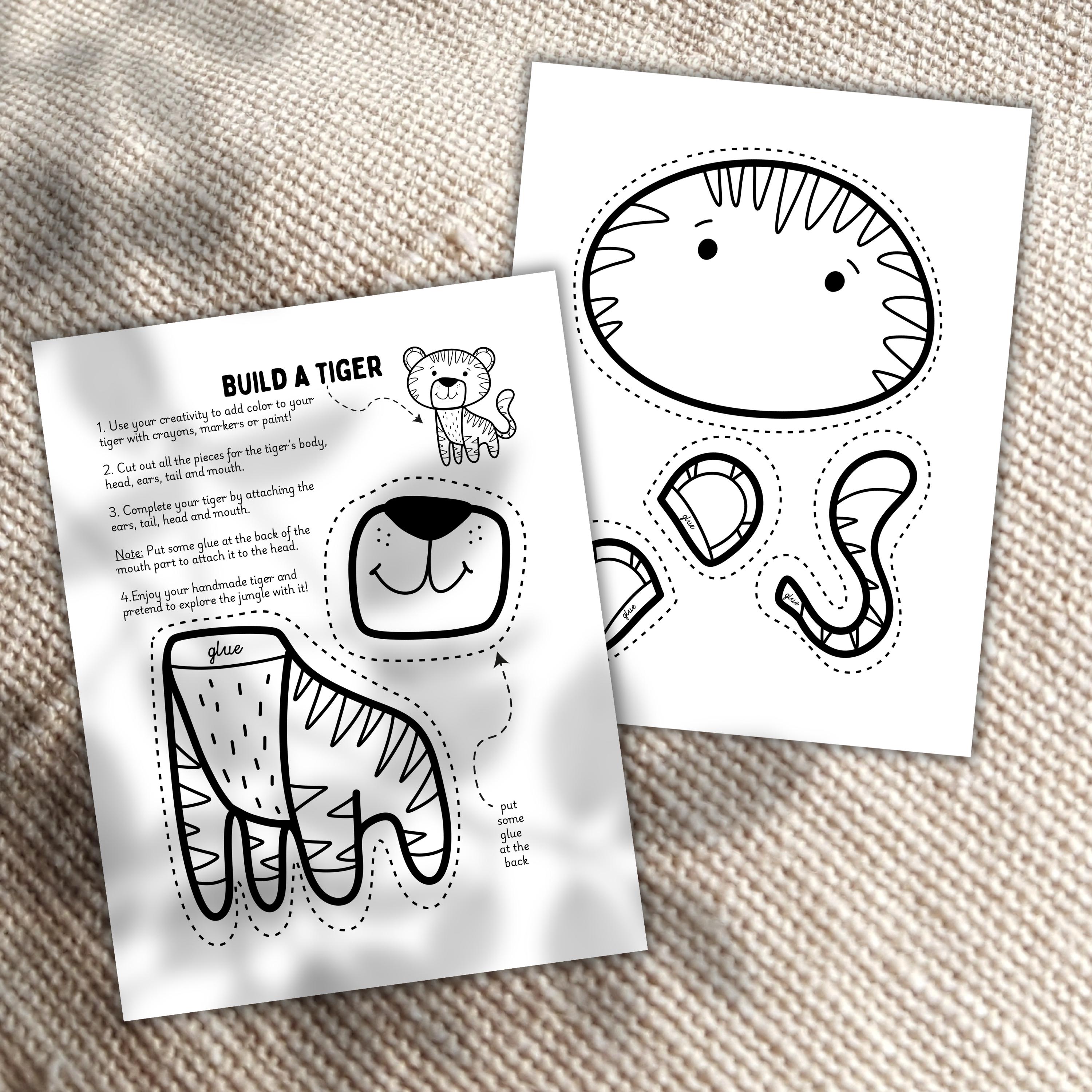 Tiger Craft Printable: DIY Coloring Activity for Kids (PDF Pattern) - Etsy