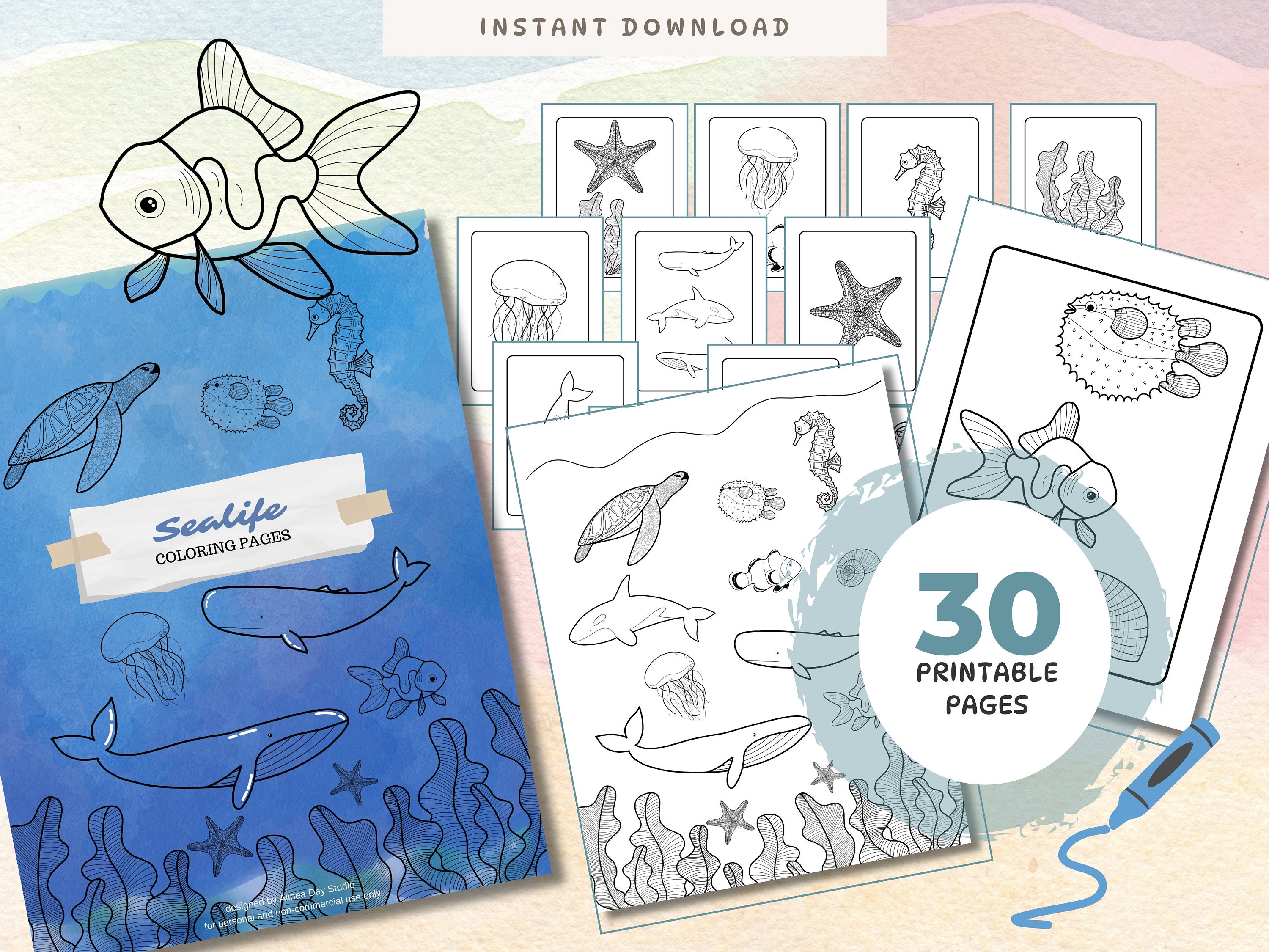 30 Printable Sea Life Coloring Pages for Kids, Easy Coloring Easy and ...