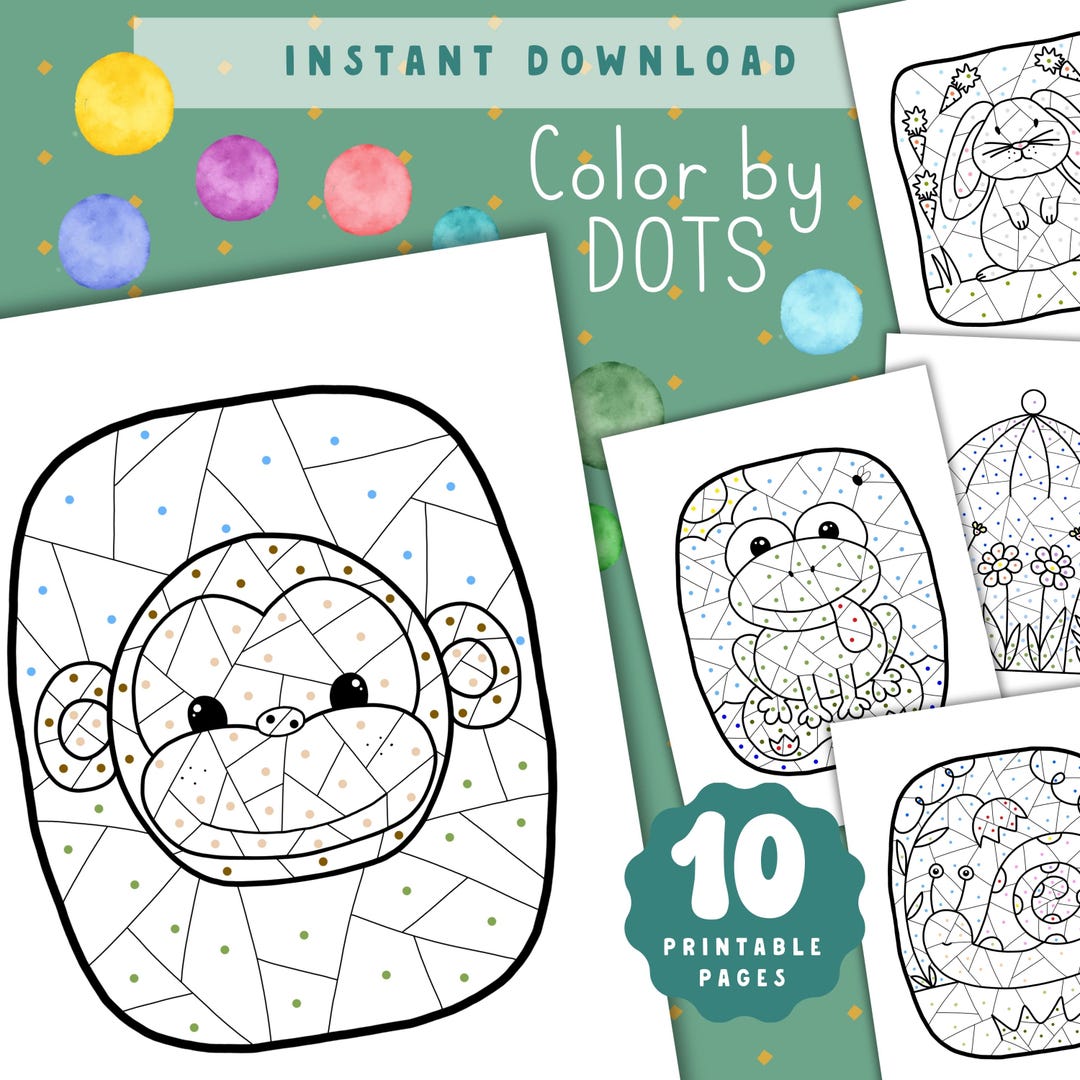 Color by Dots Printable Coloring Pages for Toddlers & Kids | Easy Color ...