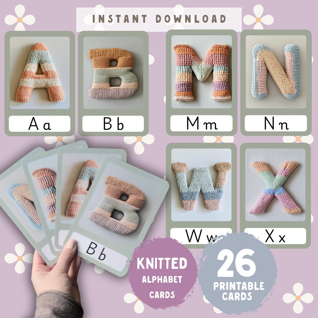 Knitted Alphabet Flashcards: Montessori ABC Cards (printable PDF) - Etsy