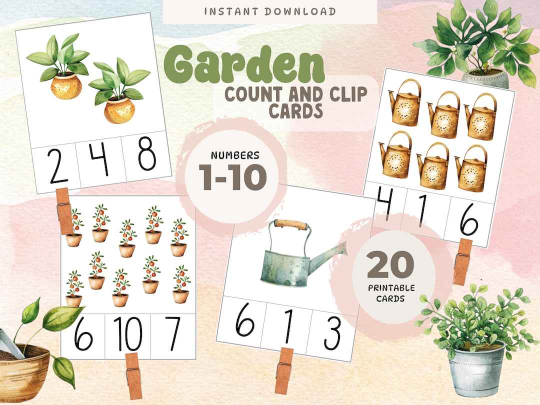 Summer Garden Count and Clip Cards Number 1-10, Printable Activity ...