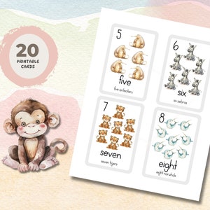 1-20 Animals Number Cards, Printable Activity Number Cards 1-20, Early ...