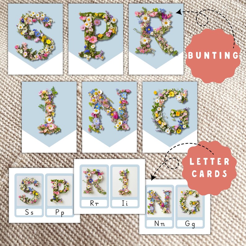 Spring Flower Letter Cards: Printable Bunting Decor (PDF) - Etsy