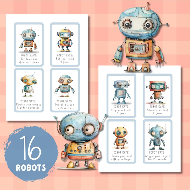 ROBOT SAYS Movement Cards Simon Says Kids Exercise Flashcards Fun ...