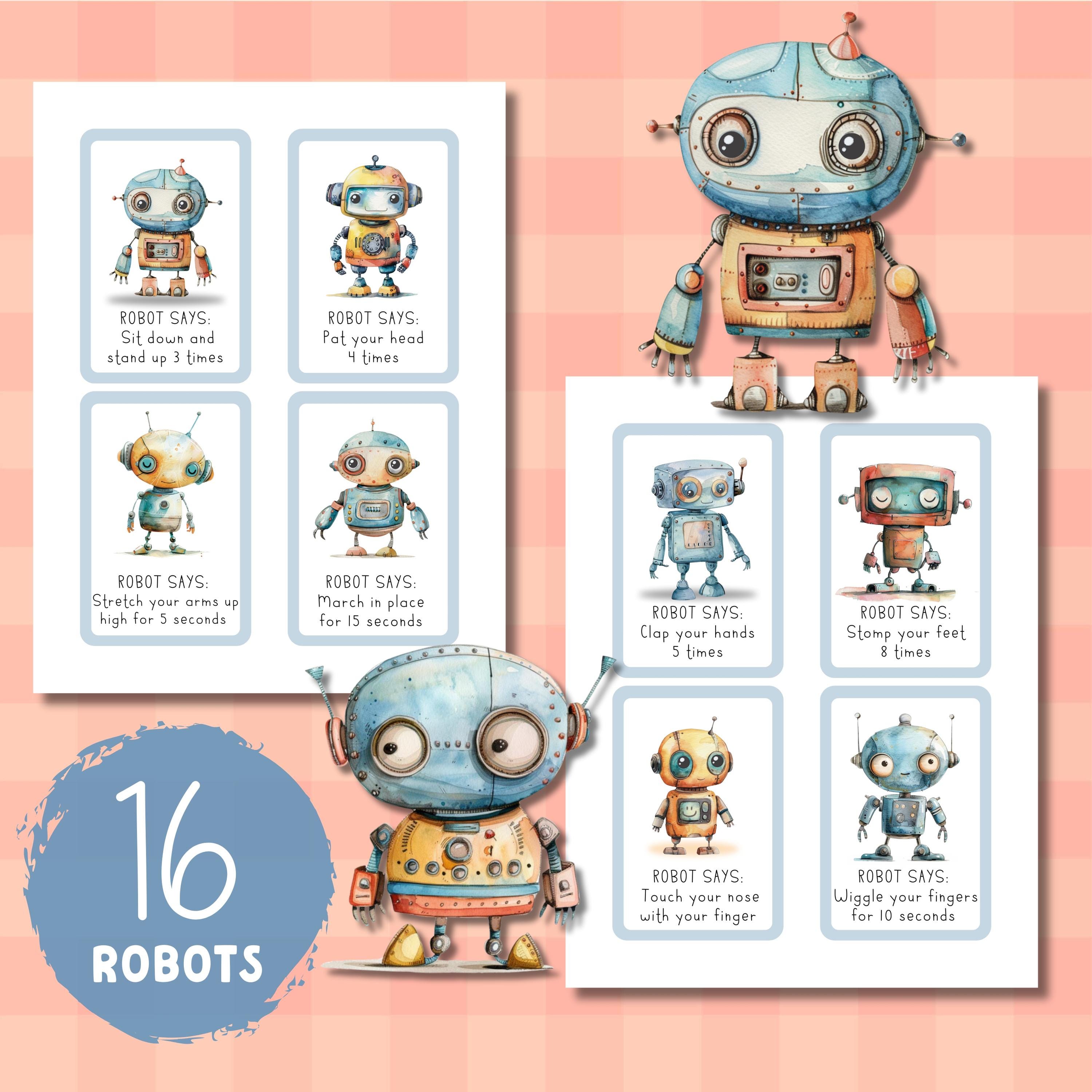 ROBOT SAYS Movement Cards Simon Says Kids Exercise Flashcards Fun ...