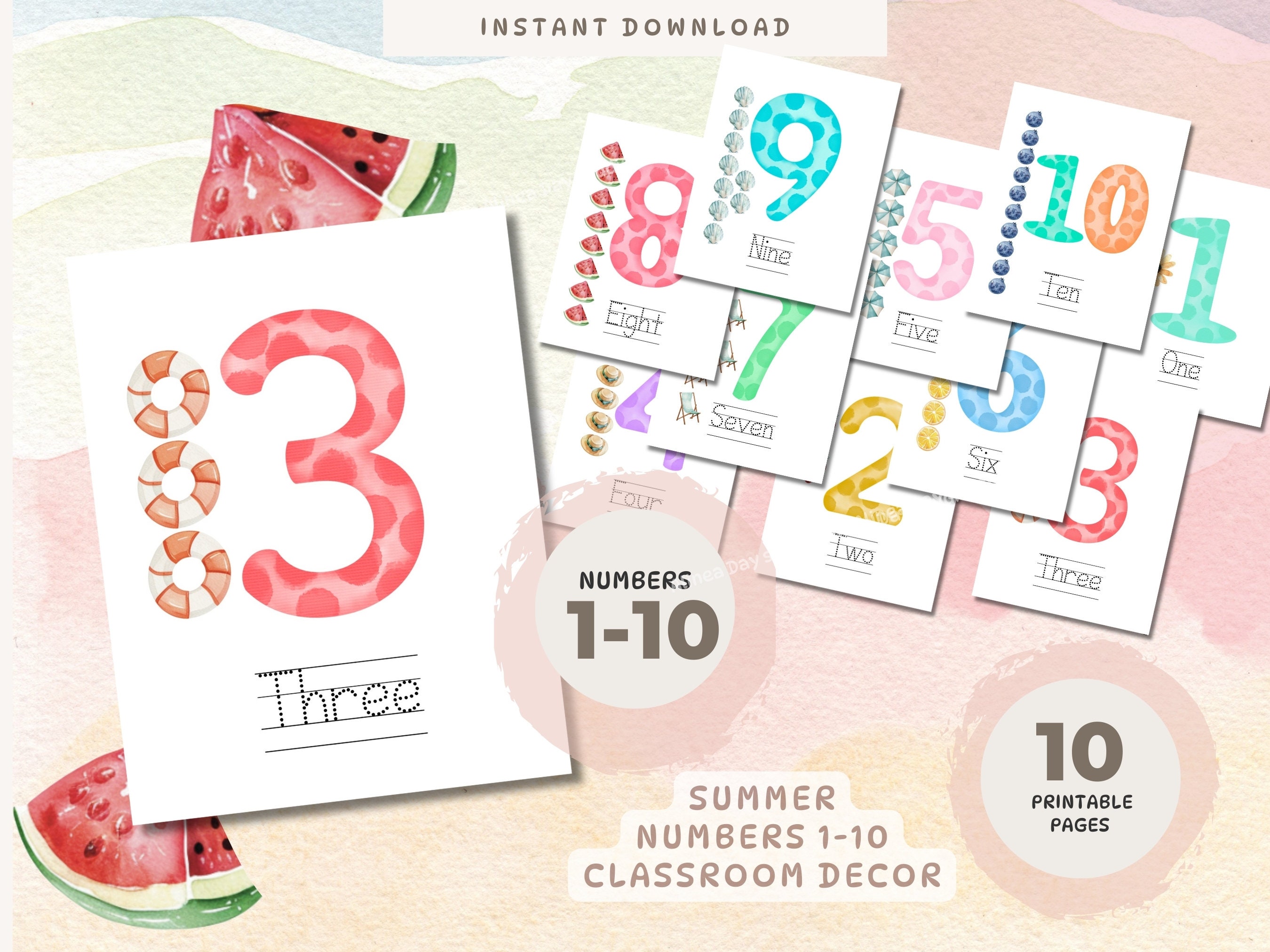 SUMMER Classroom Decoration Numbers 1-10, Early Counting Classroom ...