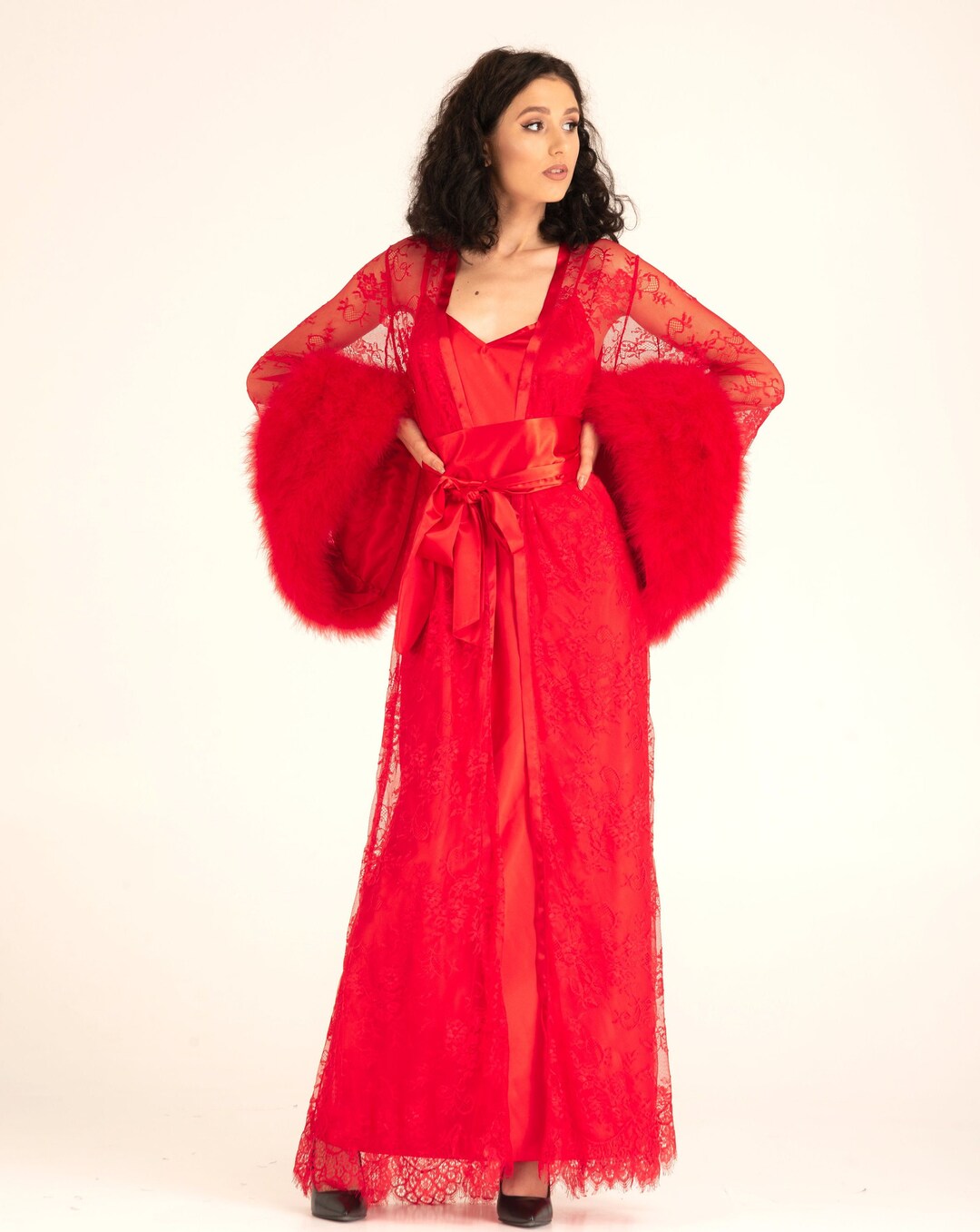 Robe and Nightgown Set, Luxury Robe, Robe With Fur, Robe With Feathers ...