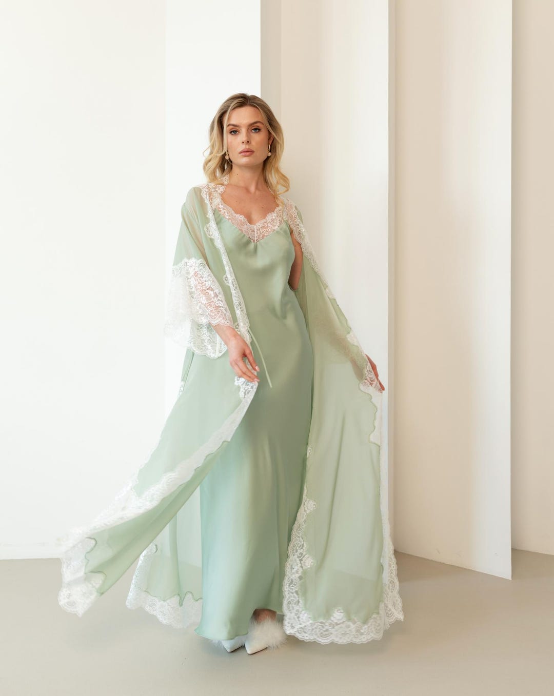 Nightgown and Robe, Old Hollywood Glamour, Sheer Robe, Sheer Kimono ...