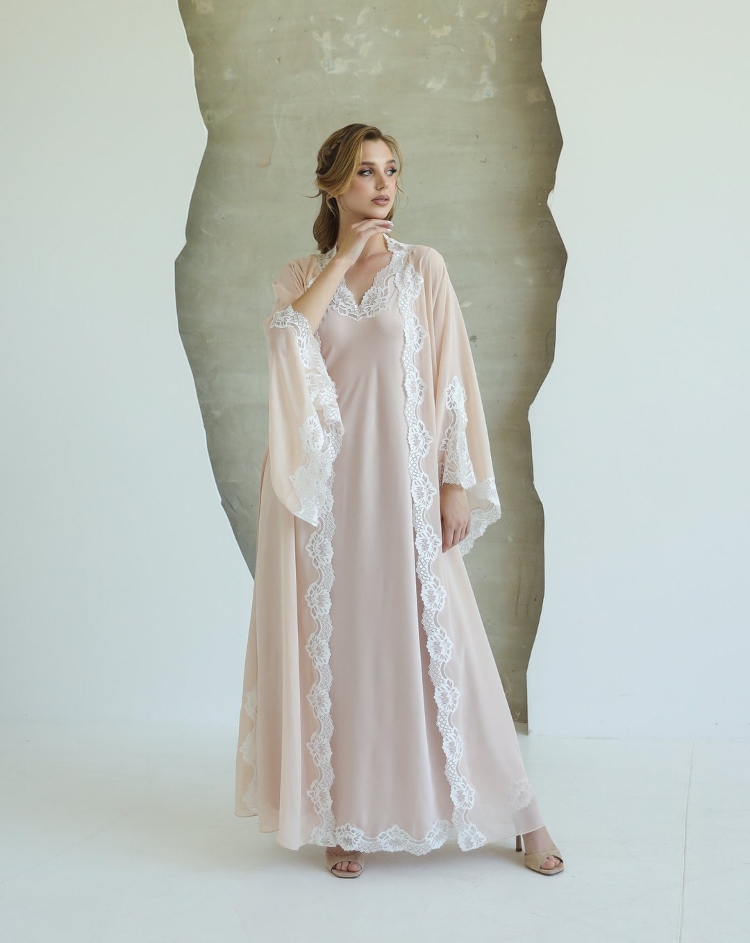 Nightgown and Robe, Old Hollywood Glamour, Sheer Robe, Sheer Kimono ...
