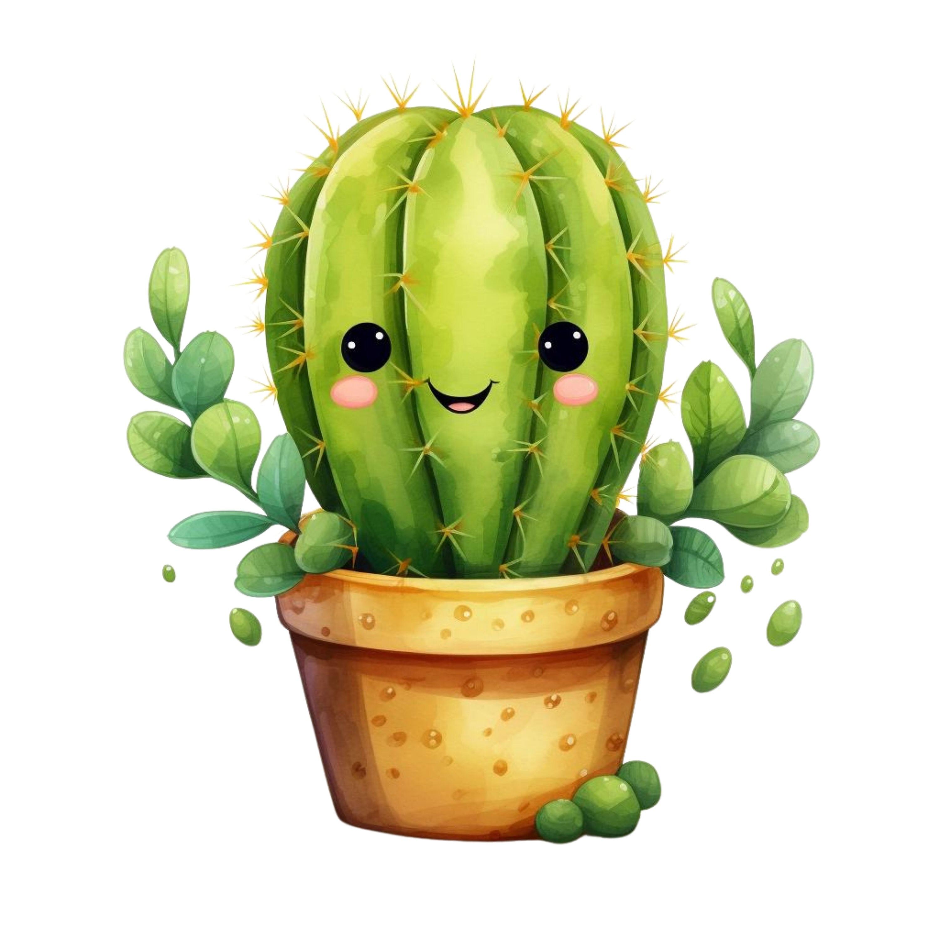 Cute Kawaii Cactus Clipart Watercolor Baby Kids Holiday Graphic 20 PNG ...