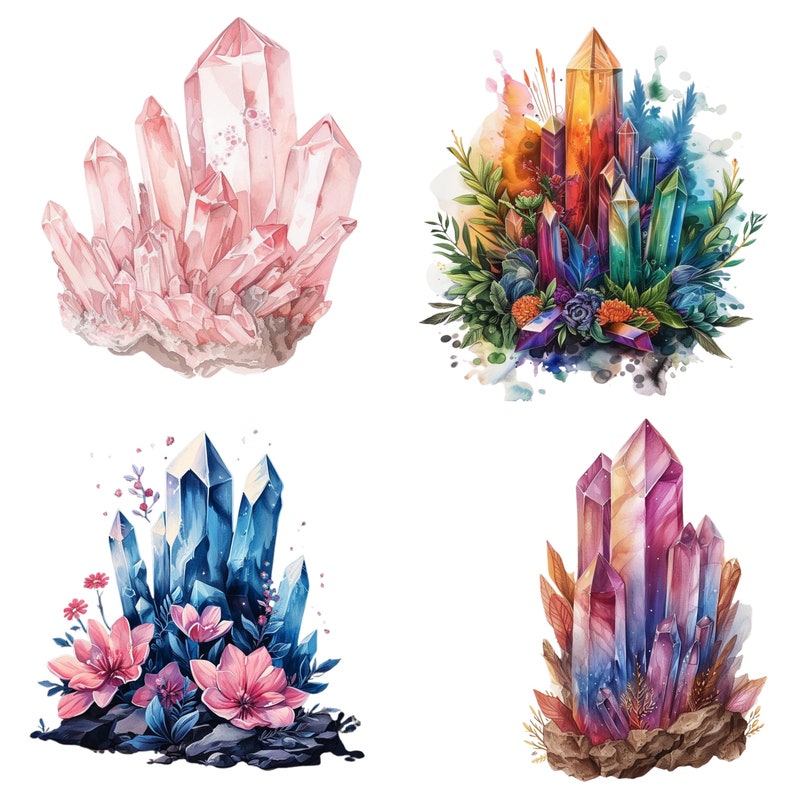 Watercolor Fairy Crystals Clipart Pastel Magic PNG Instant Digital ...